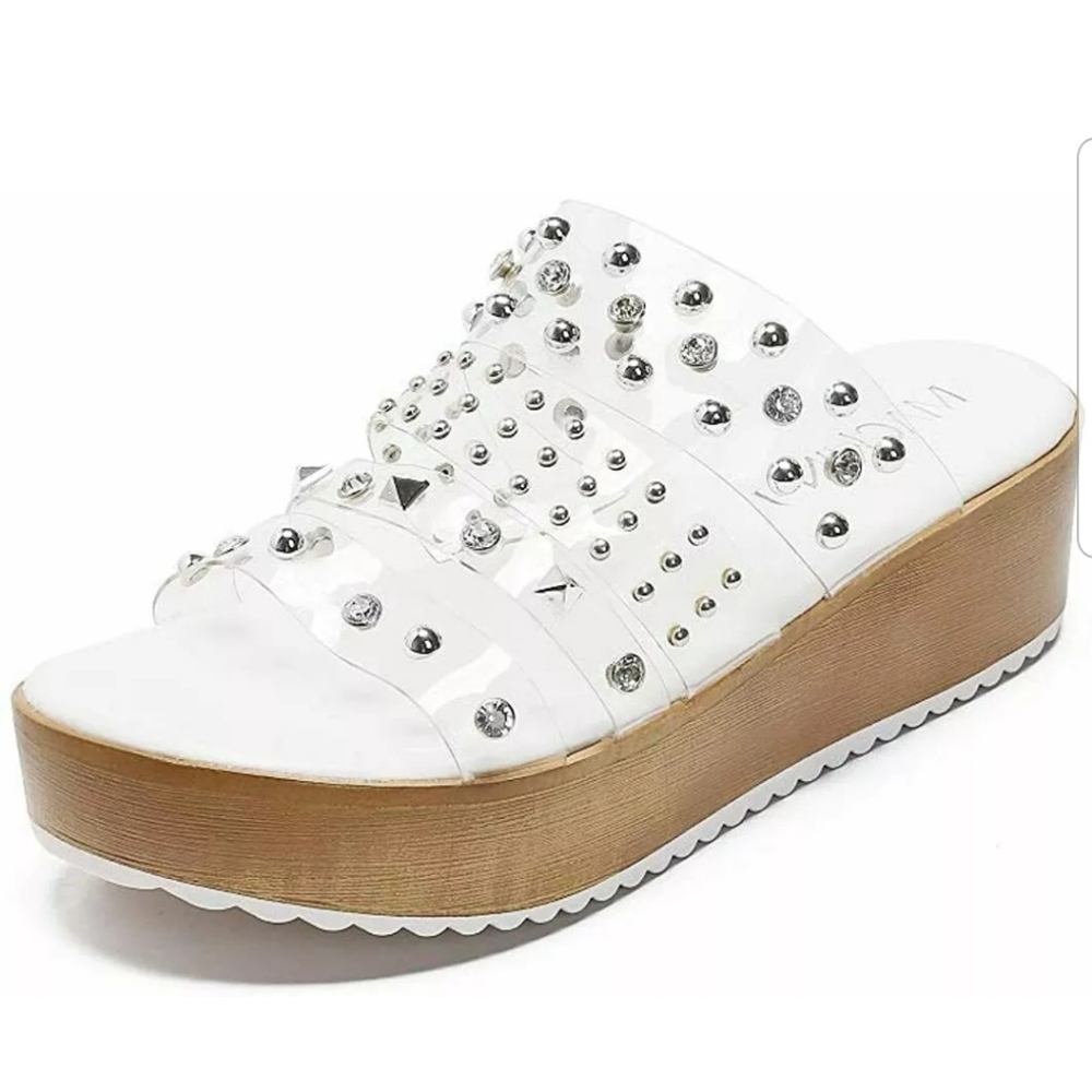 Clear Embellished Platform Slide Sandals- Nib - Gem
